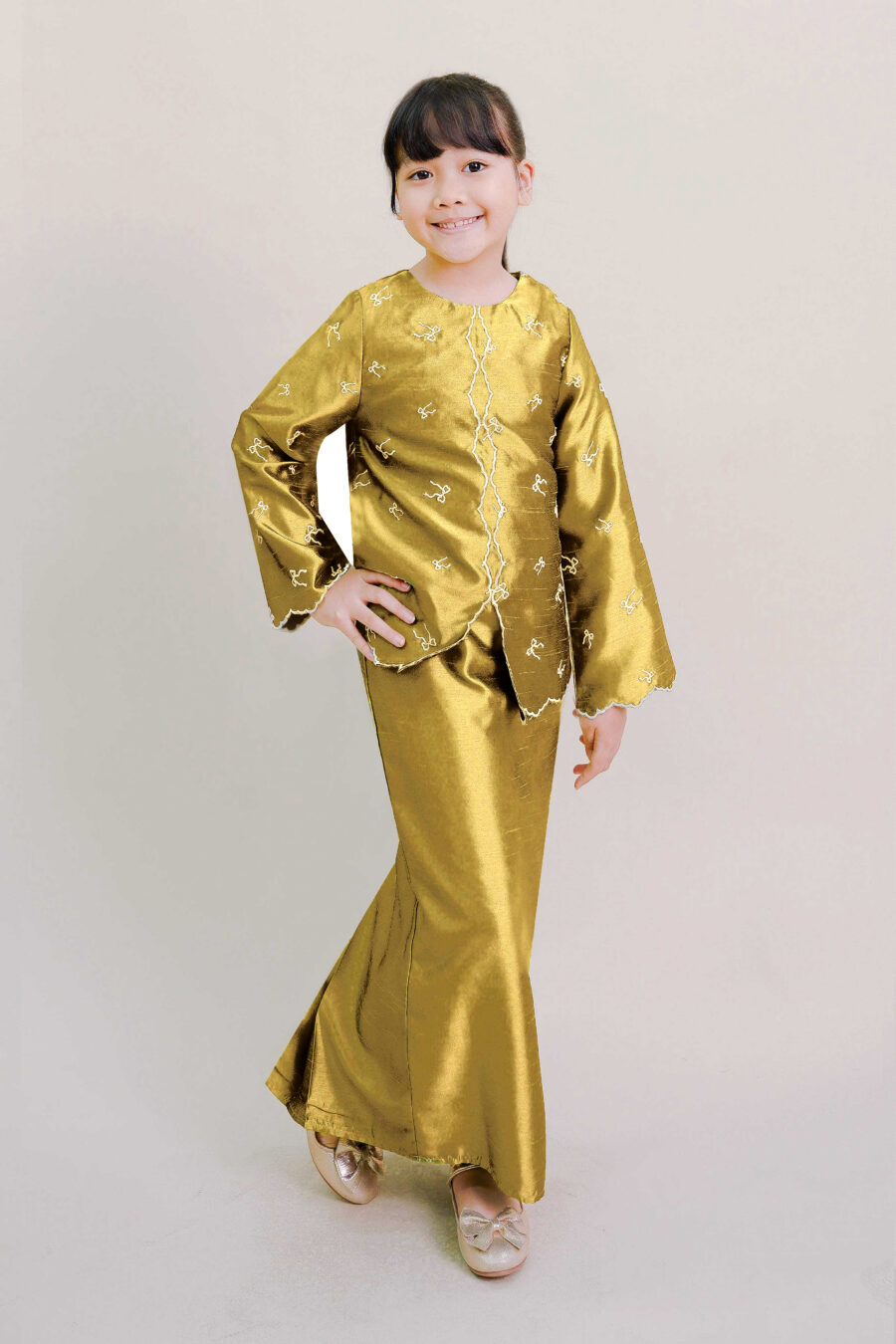 Ilona Kids Kebaya Modern in Olive Gold - Jasmina